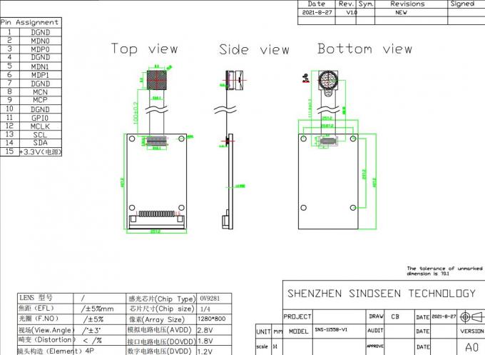 OV9281 Sensor 1MP MIPI Camera Module For Industrial Testing
